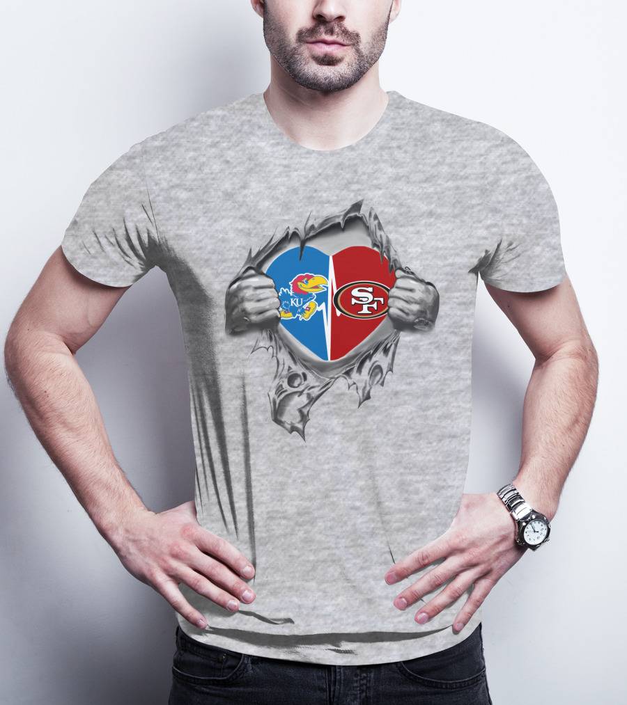 KU Jayhawks San Francisco 49ers Heart Logo Fan T-Shirt