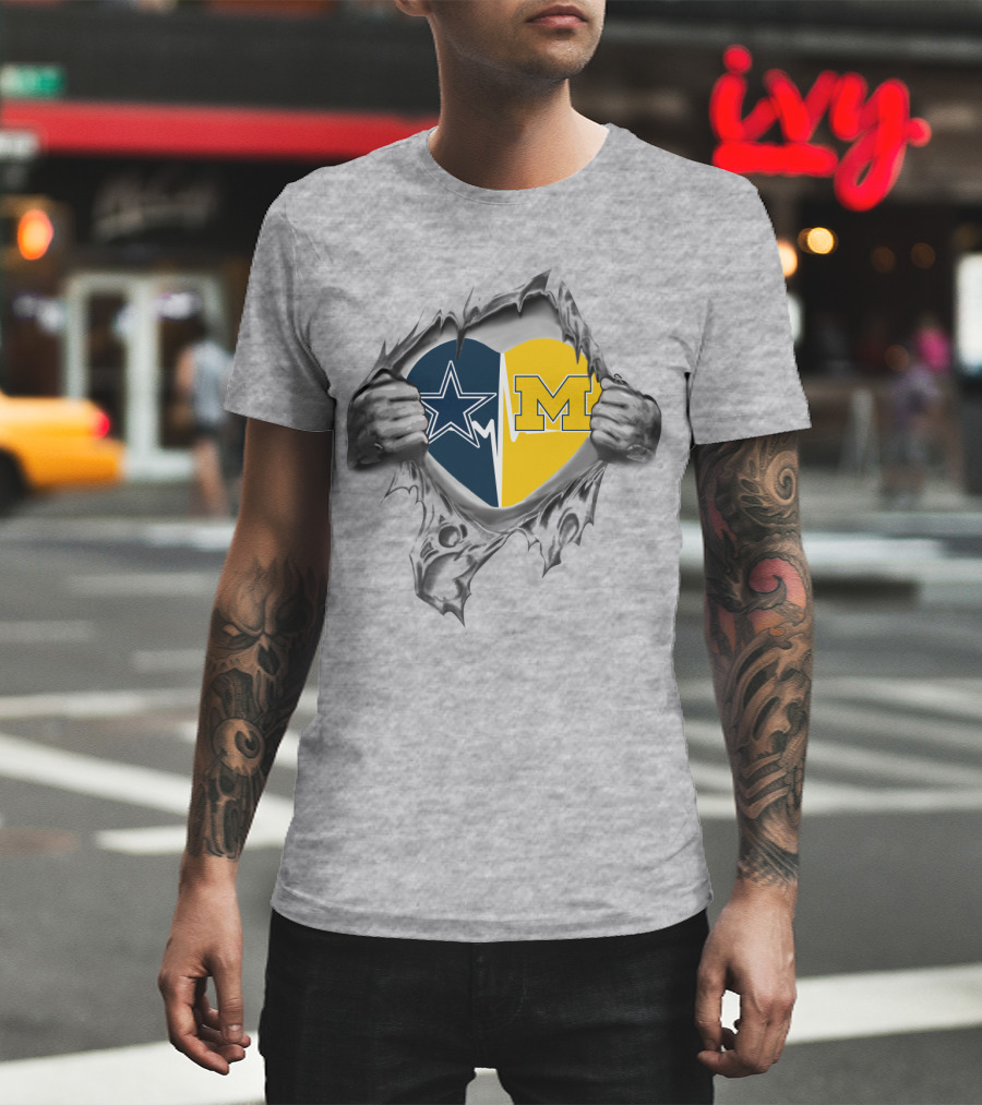 Dallas Cowboys Michigan Wolverines Heart T-Shirt