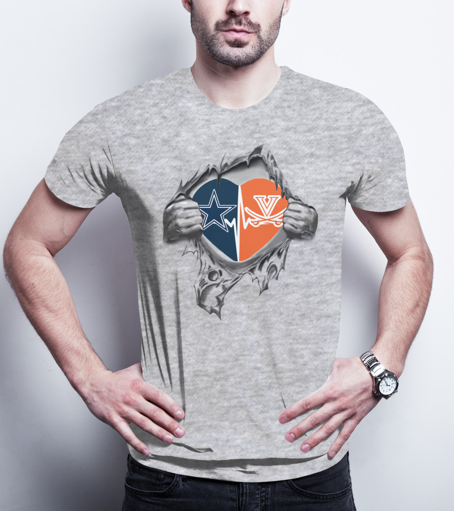 Dallas Cowboys Virginia Cavaliers Heart Star Emblem Loyalty T-Shirt