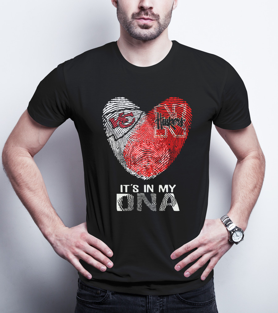 Chiefs Huskers It's In My DNA Fingerprint Heart T-Shirt