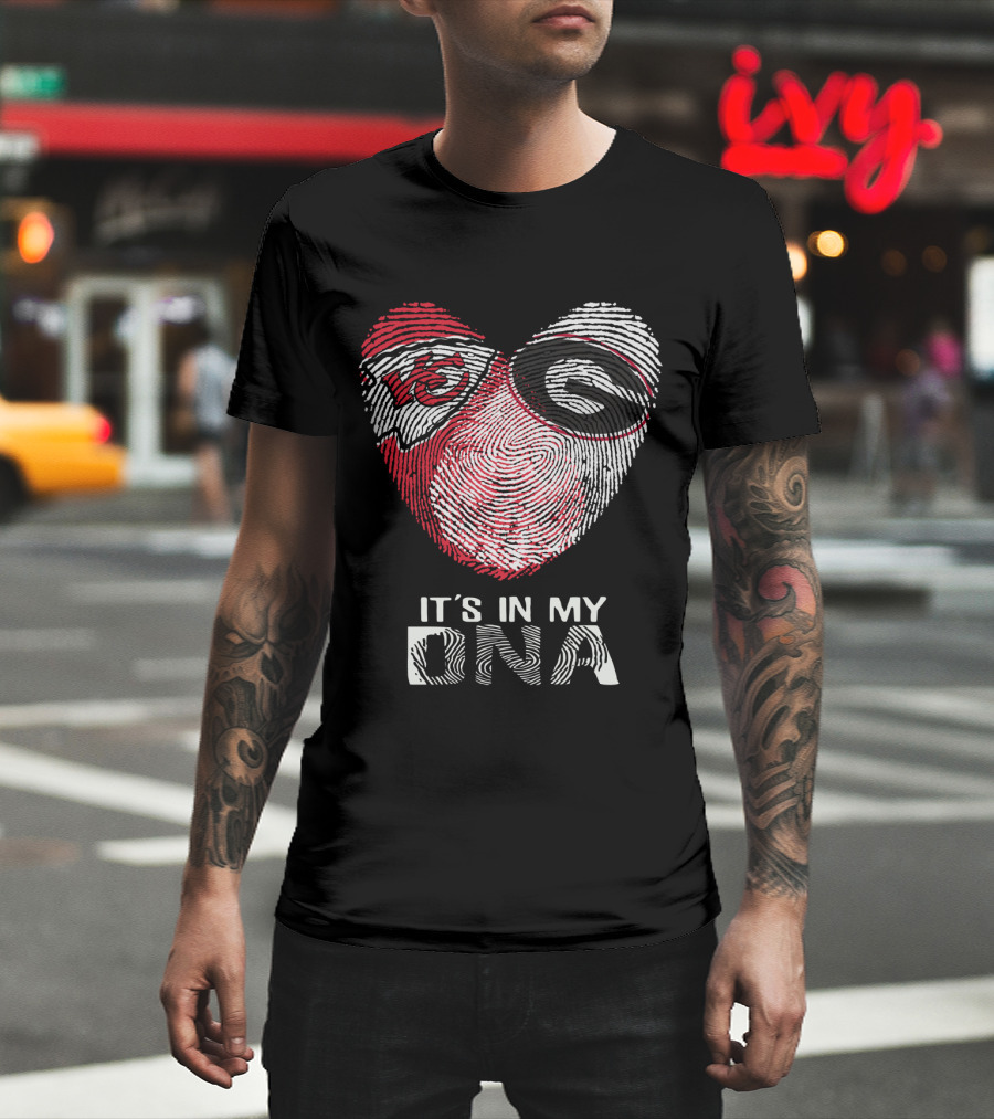 Chiefs Bulldogs It's In My Dna Heart Fingerprint T-Shirt
