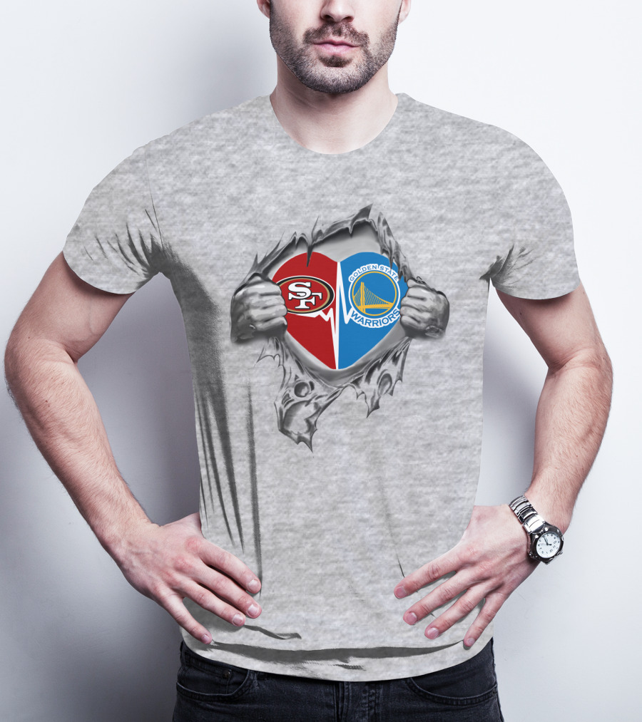 49ers And Golden State Warriors Heartbeat Loyalty T-Shirt