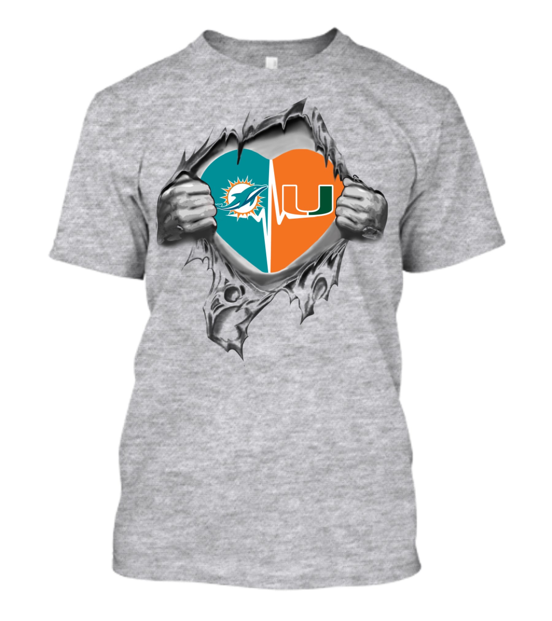 Miami Dolphins University Hurricanes Heartbeat Passion Fusion T-Shirt