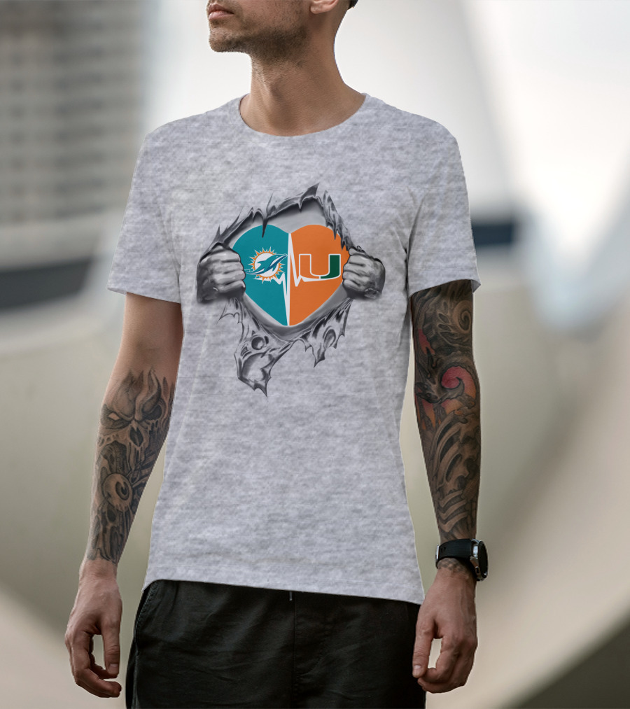 Miami Dolphins University Hurricanes Heartbeat Passion Fusion T-Shirt