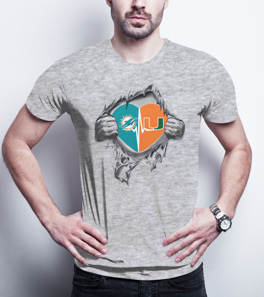 Miami Dolphins University Hurricanes Heartbeat Passion Fusion T-Shirt