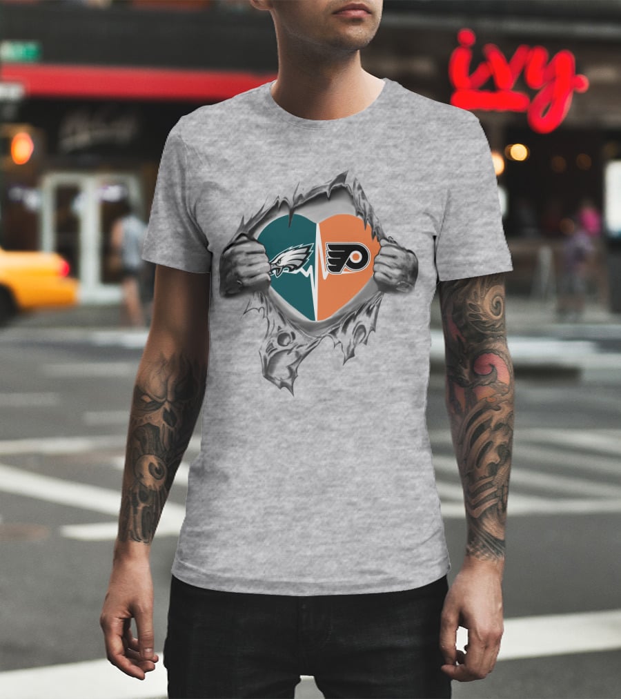 Eagles Flyers Heart Torn Open Passion T-Shirt