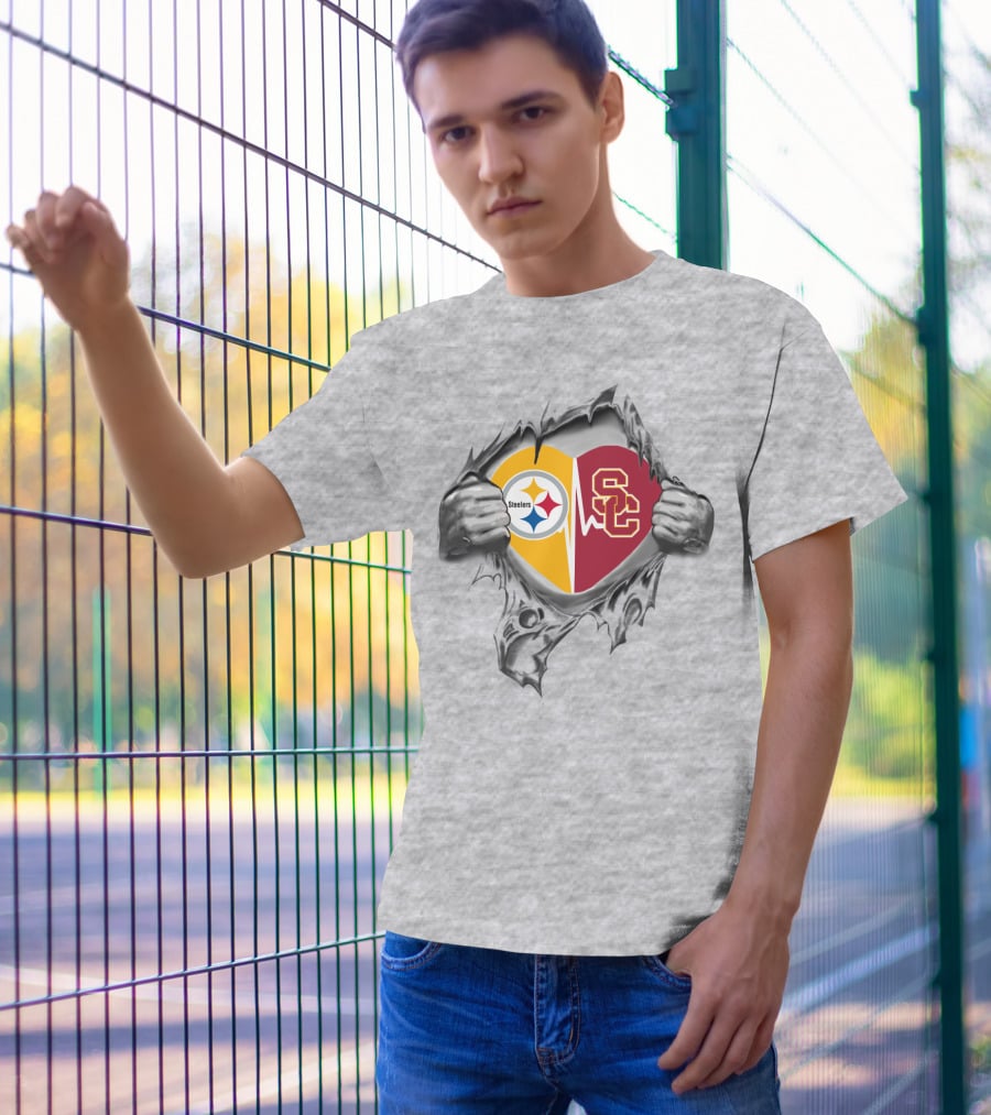 Steelers Trojans Heart Peel Steelers Emblem Trojan T-Shirt