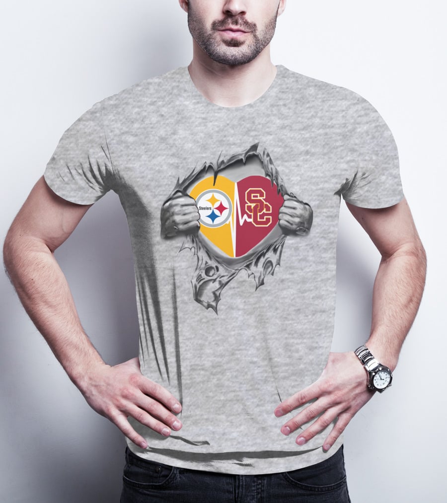 Steelers Trojans Heart Peel Steelers Emblem Trojan T-Shirt
