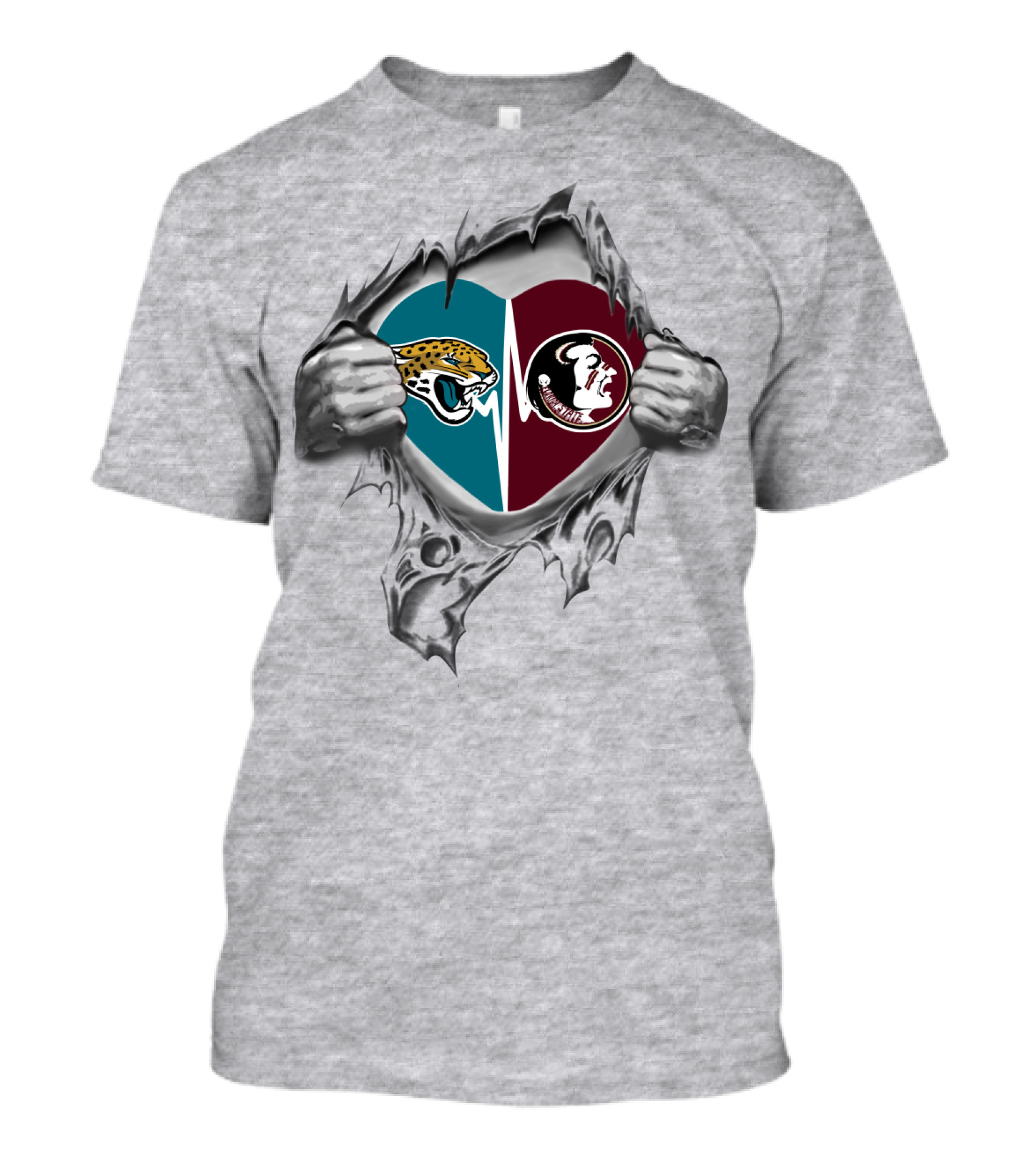 Jaguars Seminoles Heart Torn Open Love Of Teams T-Shirt