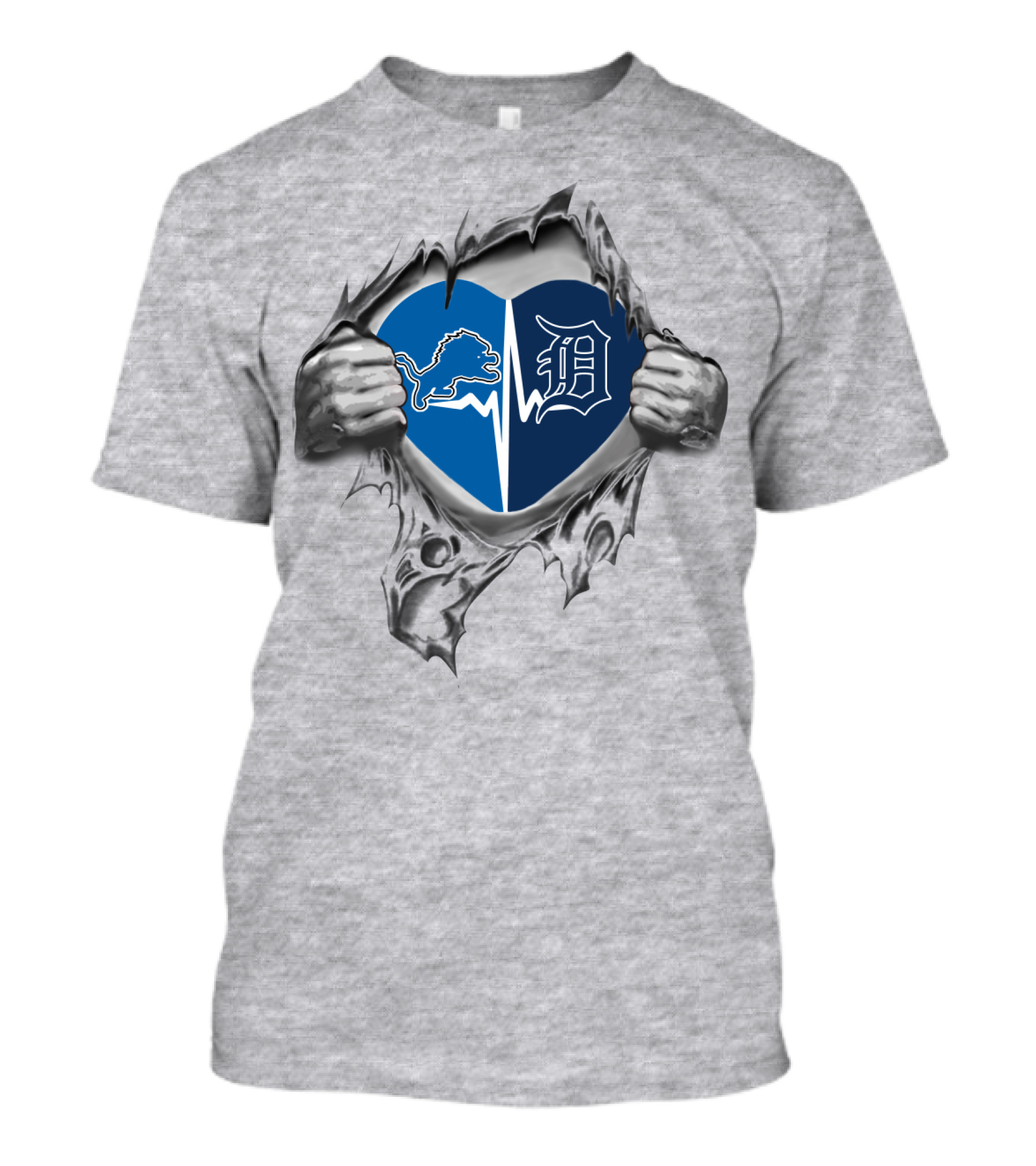 Detroit Lions Tigers Heart Logos T-Shirt
