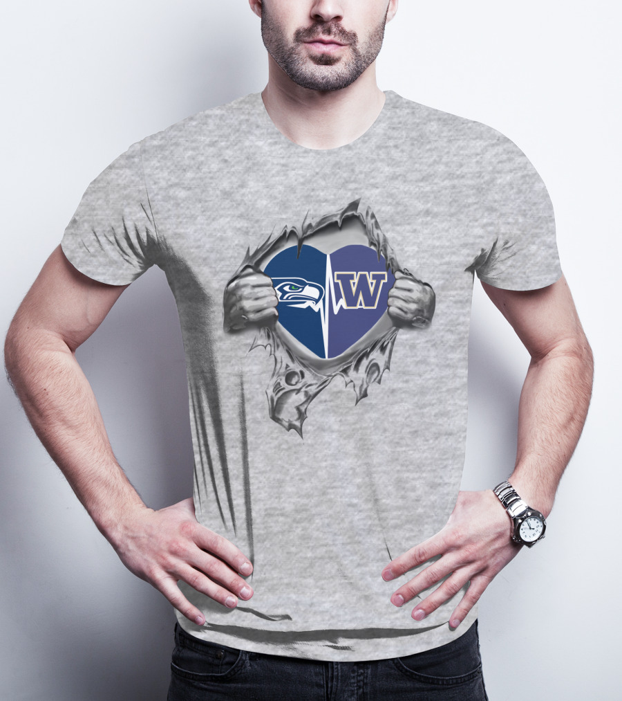 Seahawks And Huskies Heart Design Seattle Team Love T-Shirt