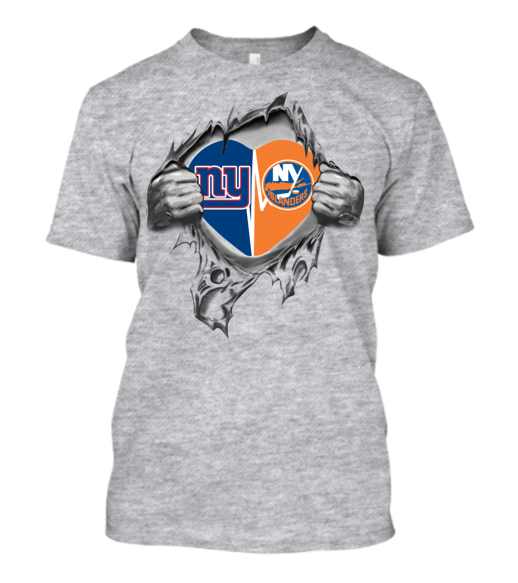 Giants Islanders NY Heart Logos Torn Reveal T-Shirt