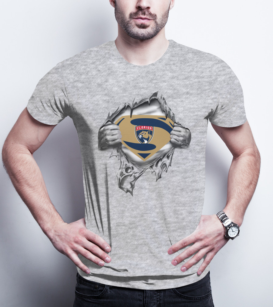 Florida Panthers Superman Logo Emblem Rip T-Shirt
