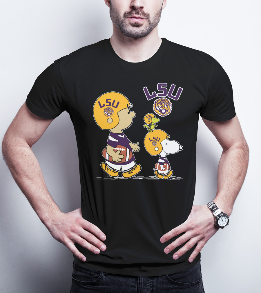 LSU Tigers Peanuts Characters Football Helmets T-Shirt