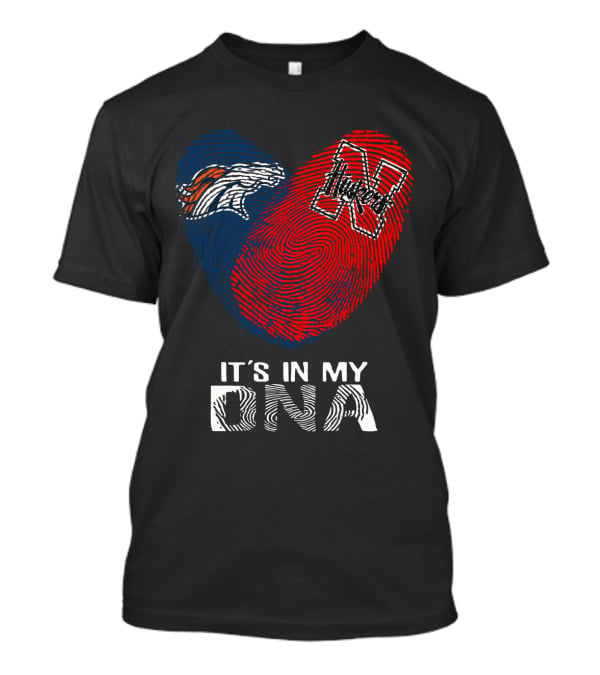 Broncos Huskers It's In My DNA Fingerprint Heart T-Shirt