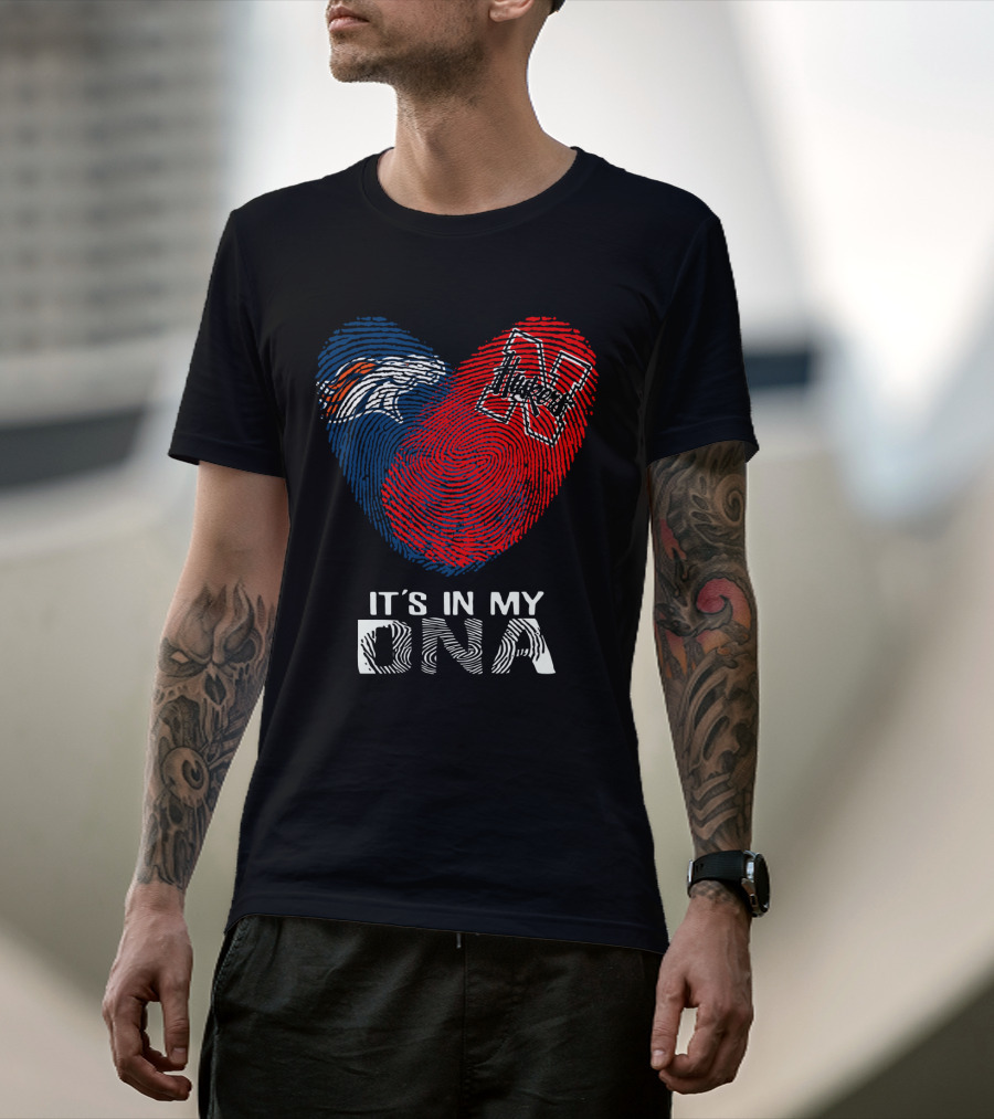 Broncos Huskers It's In My DNA Fingerprint Heart T-Shirt