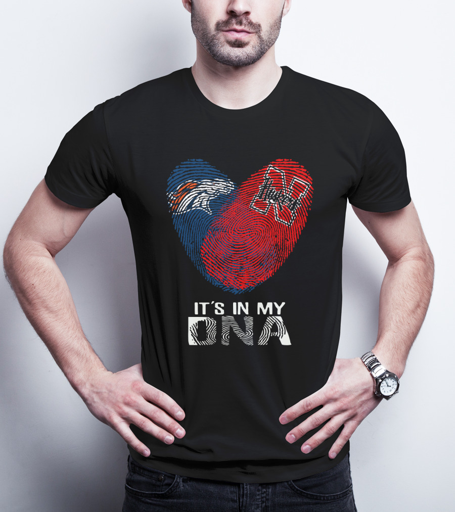 Broncos Huskers It's In My DNA Fingerprint Heart T-Shirt