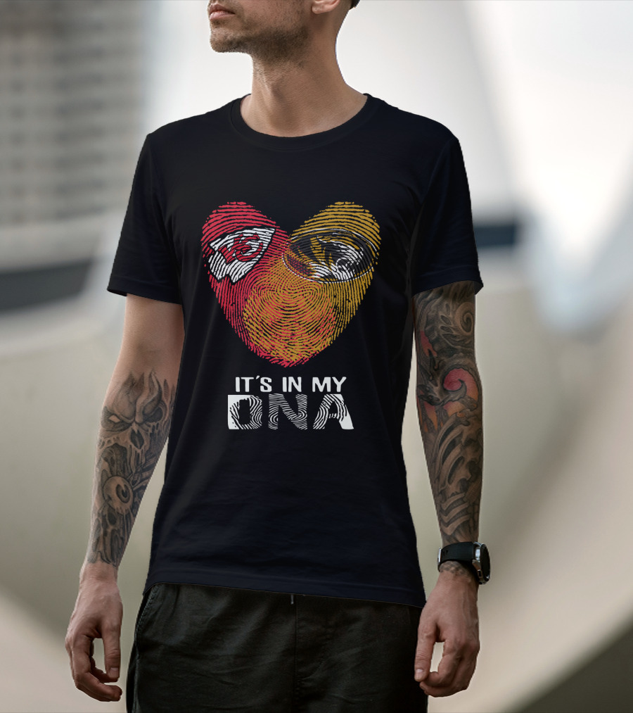 Chiefs Missouri Tigers It's In My Dna Fingerprint Heart T-Shirt