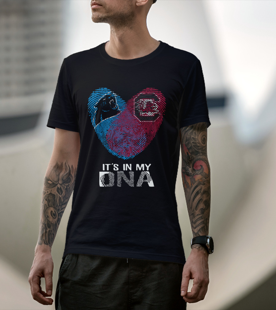 Panthers Gamecock It's In My DNA Fingerprint Heart T-Shirt