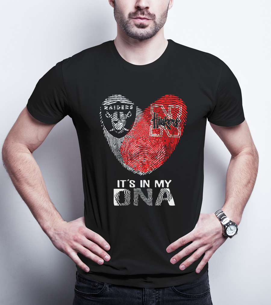 Raiders Huskers It's In My Dna Fingerprint Heart T-Shirt