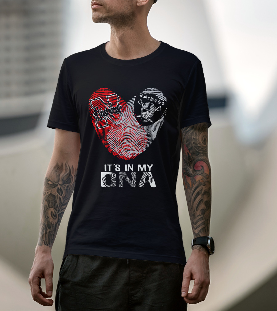 Raiders Huskers Fingerprint Heart It's In My DNA T-Shirt