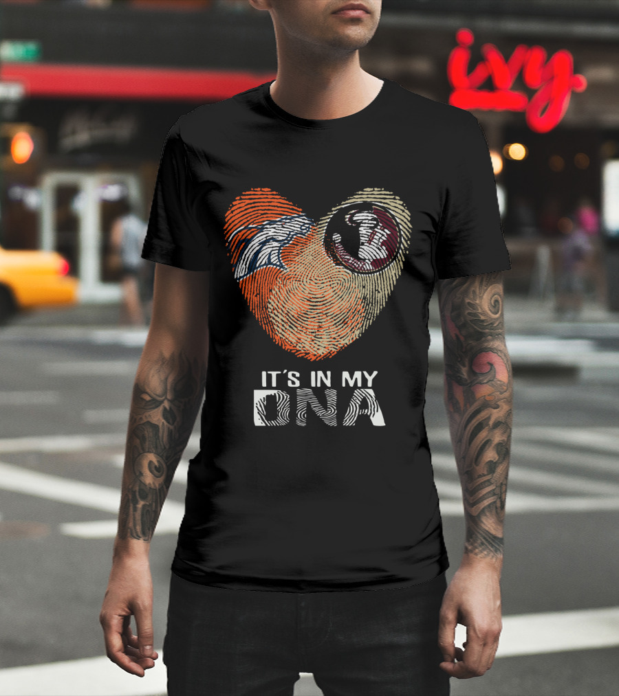Broncos Seminoles It's In My DNA Heart Fingerprint T-Shirt
