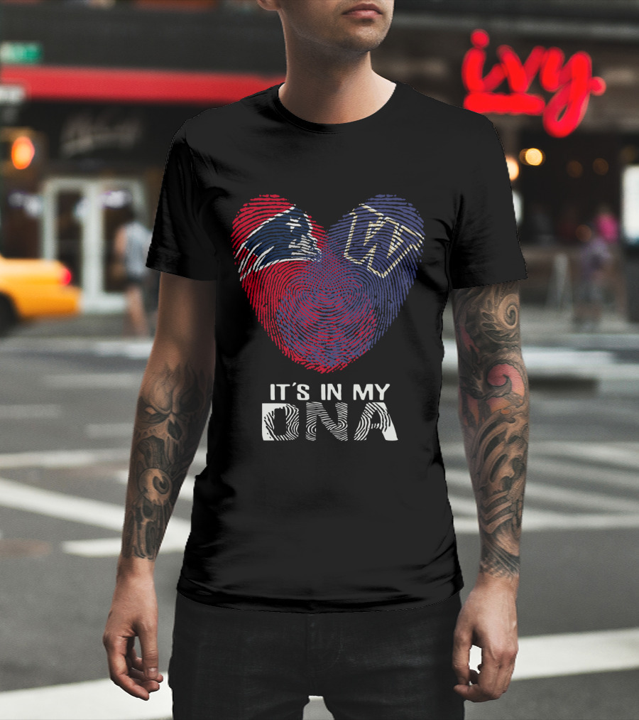Patriots Huskies Fingerprint Heart It's In My DNA T-Shirt