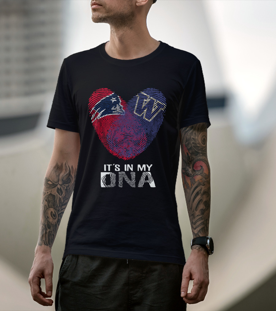 Patriots Huskies Fingerprint Heart It's In My DNA T-Shirt