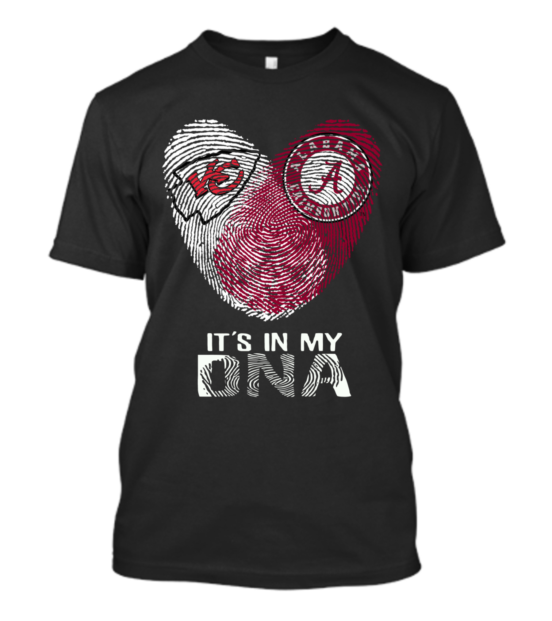 Chiefs Alabama It's In My DNA Fingerprint Kansas City Crimson Tide Heart T-Shirt