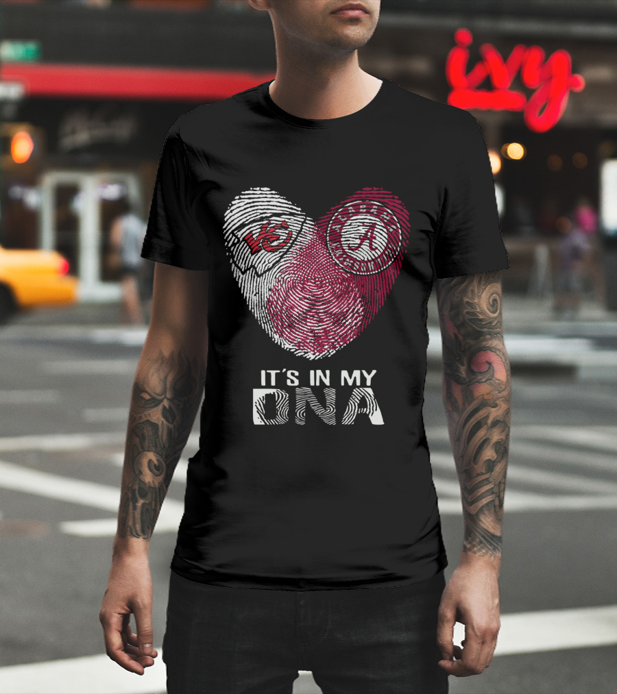 Chiefs Alabama It's In My DNA Fingerprint Kansas City Crimson Tide Heart T-Shirt