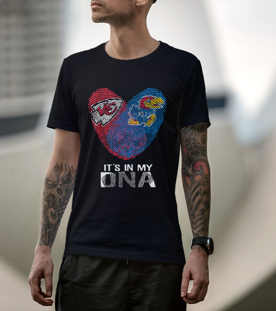 Kansas City Chiefs Kansas Jayhawks Heart It's In My Dna Fingerprint T-Shirt