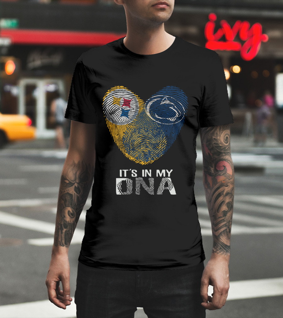 Steelers Penn State It's In My Dna Fingerprint Heart Logos T-Shirt
