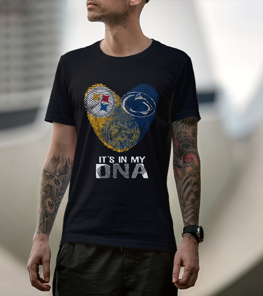 Steelers Penn State It's In My Dna Fingerprint Heart Logos T-Shirt
