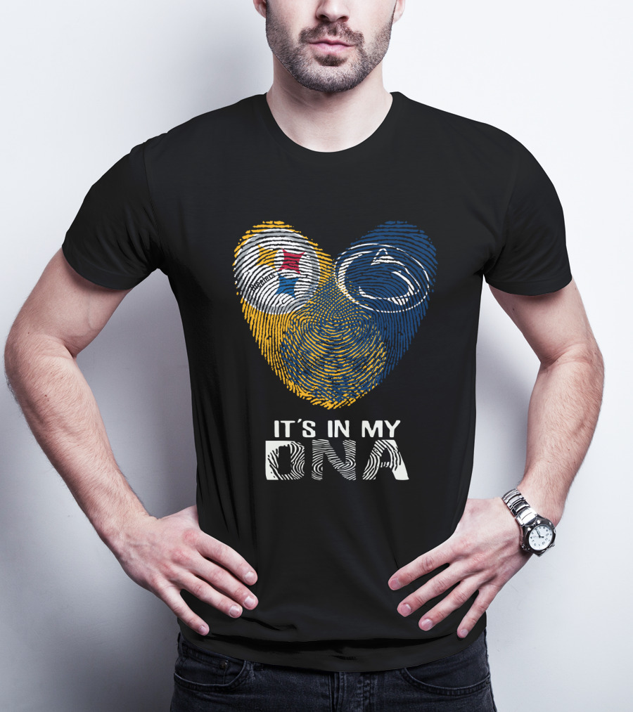 Steelers Penn State It's In My Dna Fingerprint Heart Logos T-Shirt