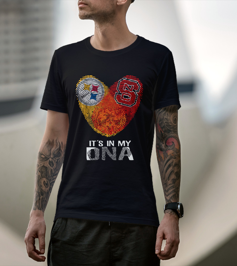 Steelers NC St It's In My DNA Fingerprint Heart T-Shirt