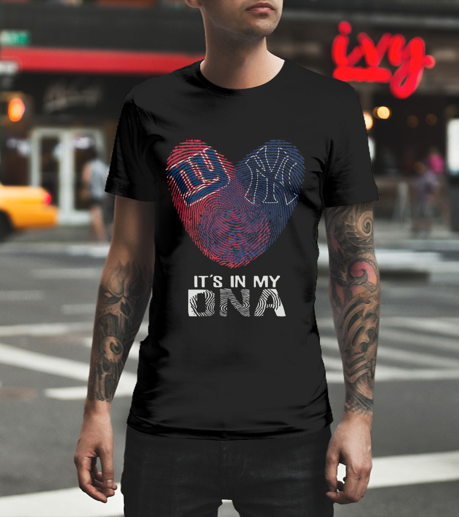 Giants Yankees NY It's In My DNA Fingerprint Heart T-Shirt