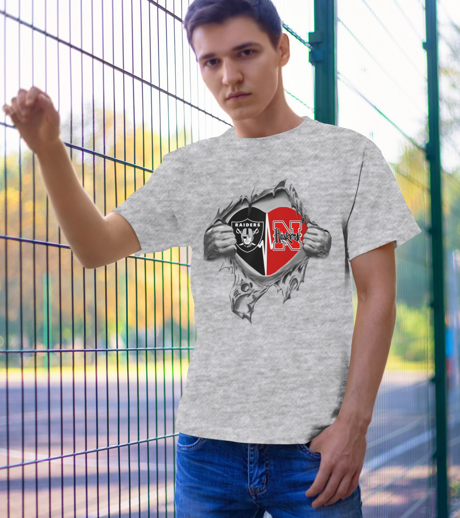 Raiders Huskers Heart Silver Hands T-Shirt