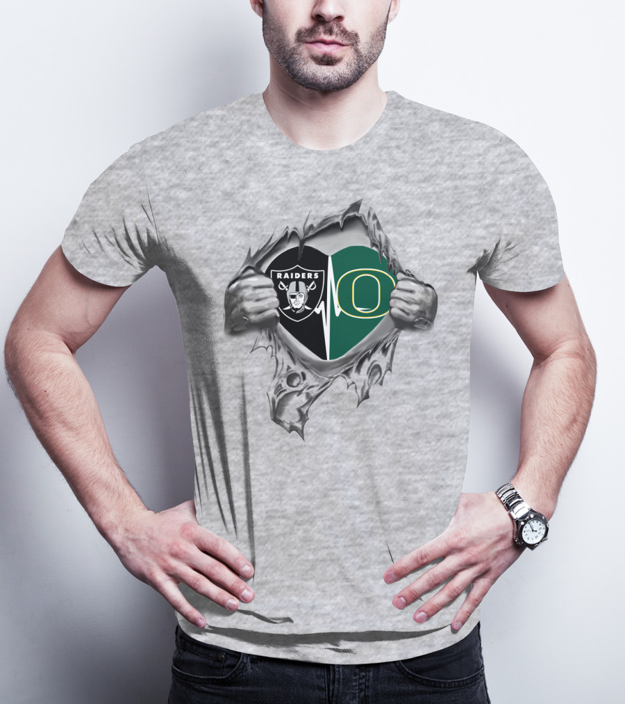 Raiders Oregon Ducks Heart Inside Rip T-Shirt