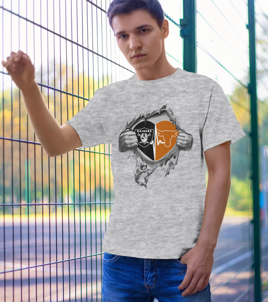 Raiders Longhorn Heartbeat Fusion Ripped Logo Harmony T-Shirt