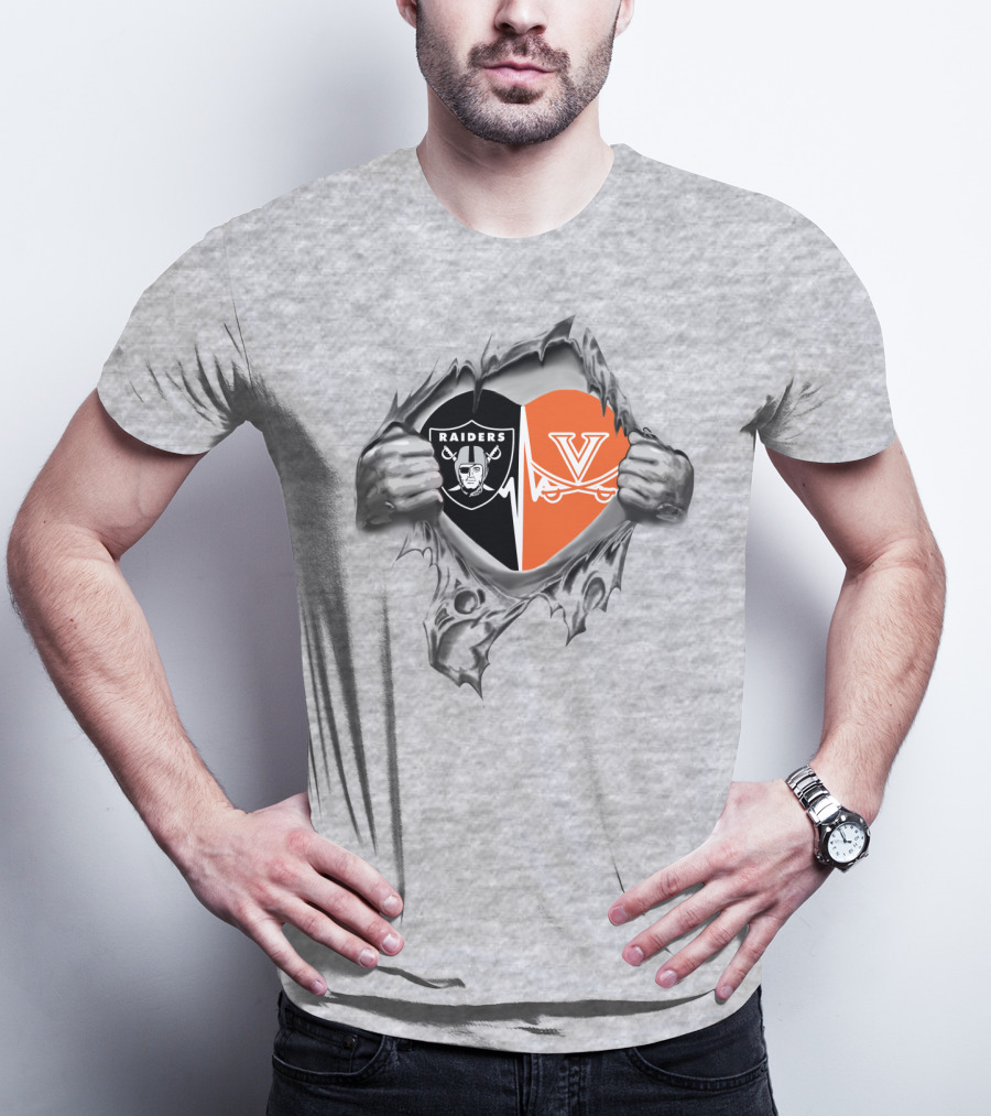 Raiders Cavaliers Heartbeat With Split Shield T-Shirt