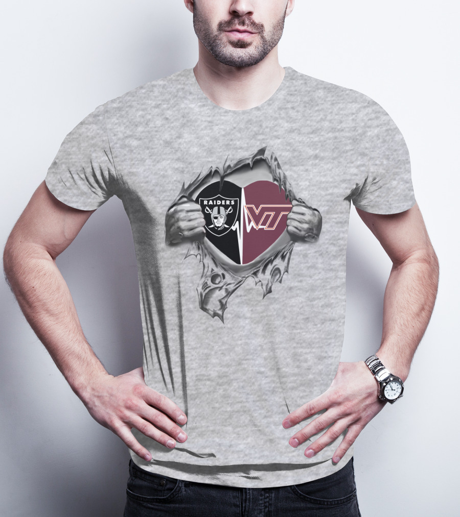 Raiders VT Hokies Heart Pulled Open T-Shirt
