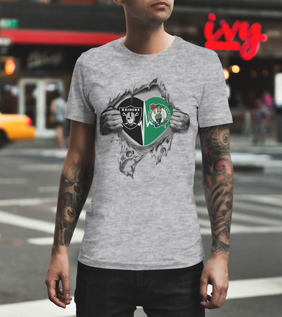Raiders Celtics It's In My Heart Silver Tear T-Shirt