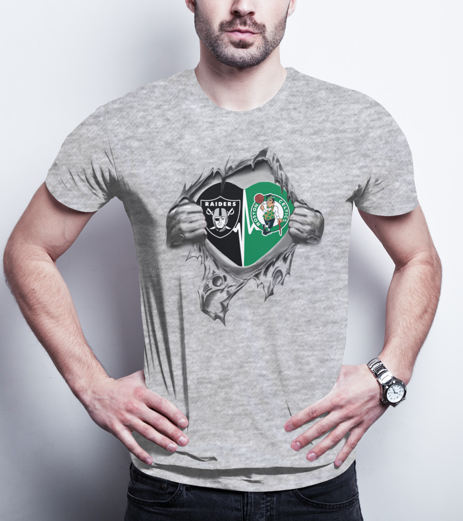 Raiders Celtics It's In My Heart Silver Tear T-Shirt