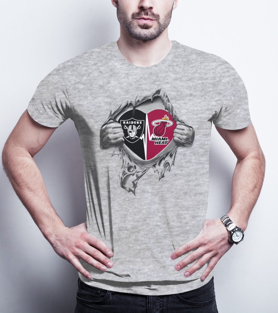 Raiders Miami Heat Heart Loyalty Twin Sports Allegiance T-Shirt