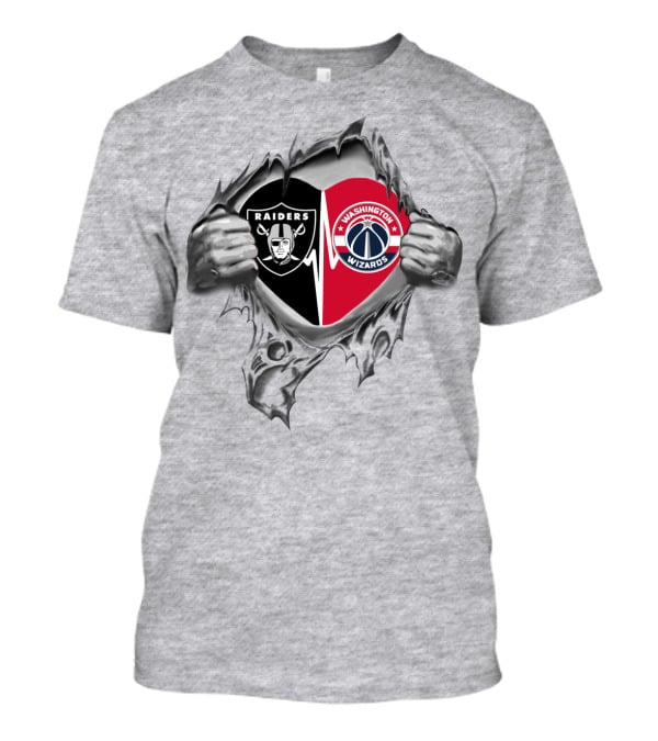 Raiders Washington Wizards Heartbeat Fan Passion Dual Logos T-Shirt