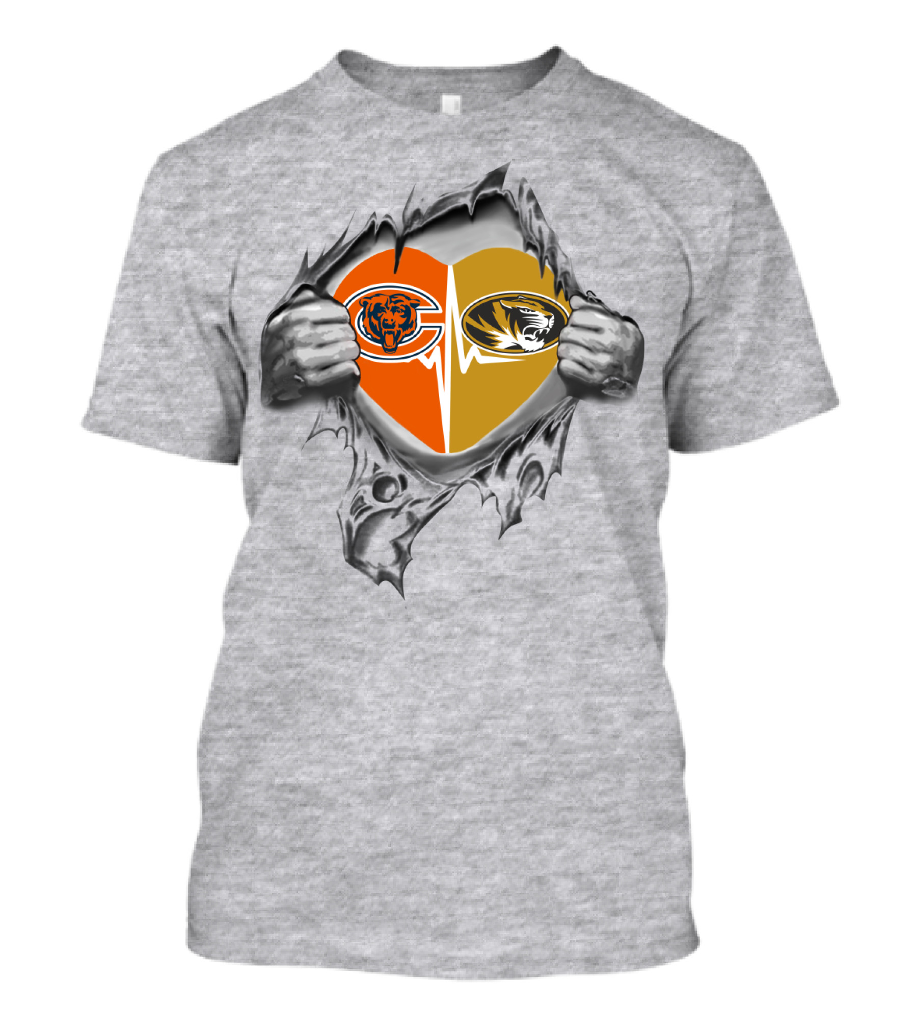 Bears Missouri Tigers Heart Logos United T-Shirt
