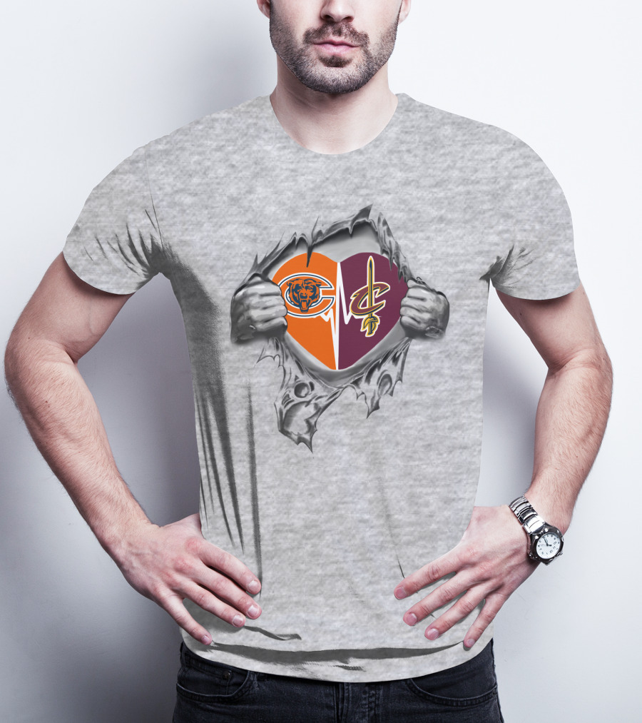 Bears Cavaliers Logos Heart T-Shirt