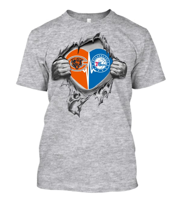 Bears 76Ers It's In My Heart Philadelphia 76ers Chicago Bears T-Shirt
