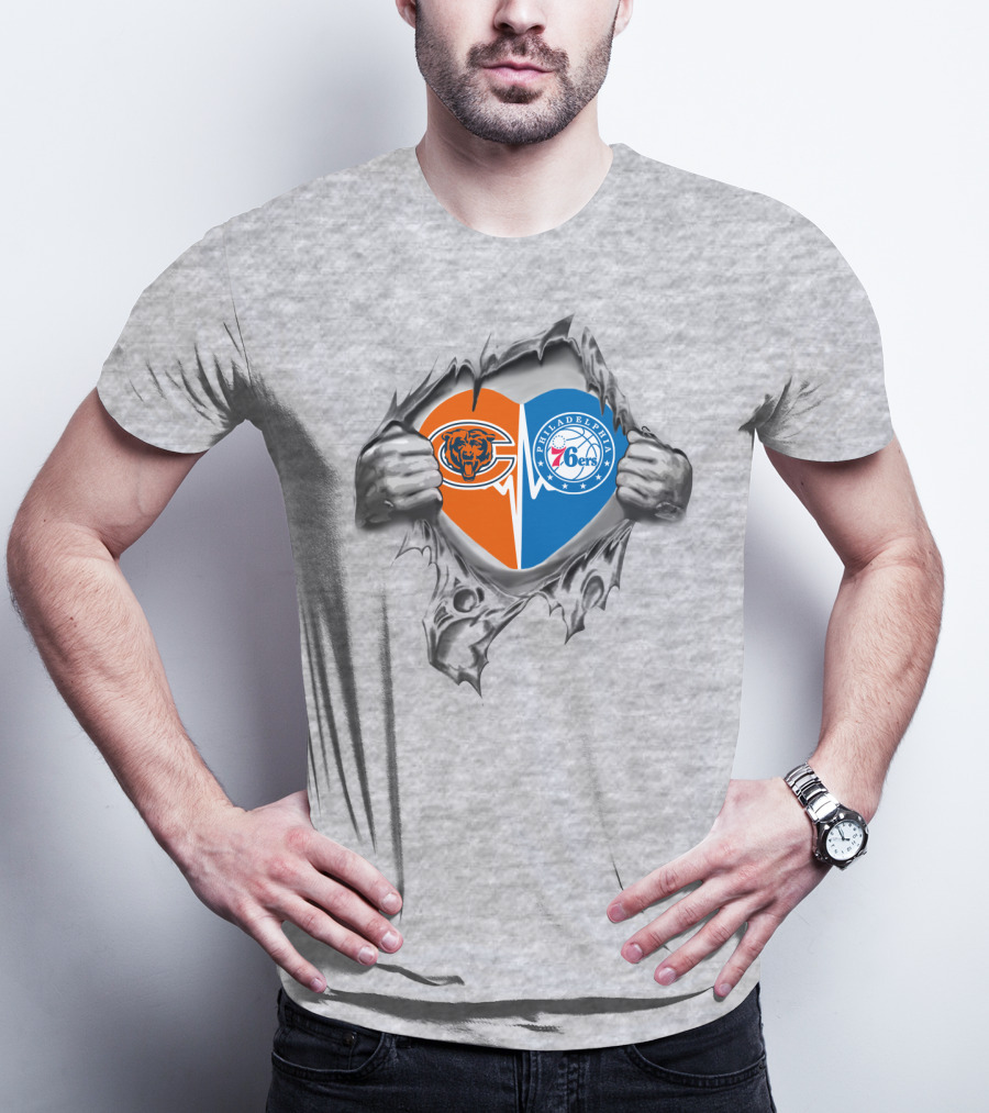 Bears 76Ers It's In My Heart Philadelphia 76ers Chicago Bears T-Shirt