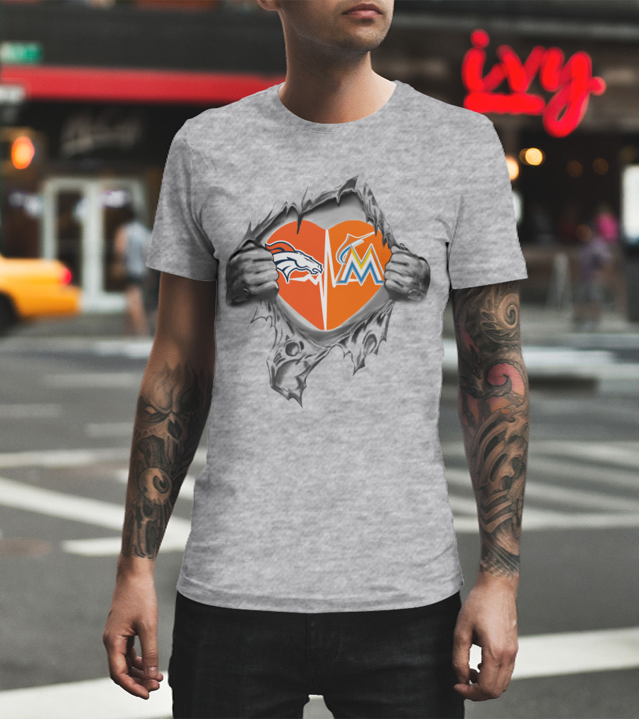 Broncos Marlins Heart Loyalty Team Spirit Fusion T-Shirt